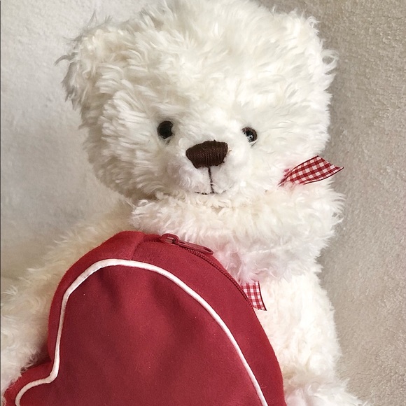 Hallmark | Toys | Fluffy White Teddy Bear W Zippered Red Heart Bag ...